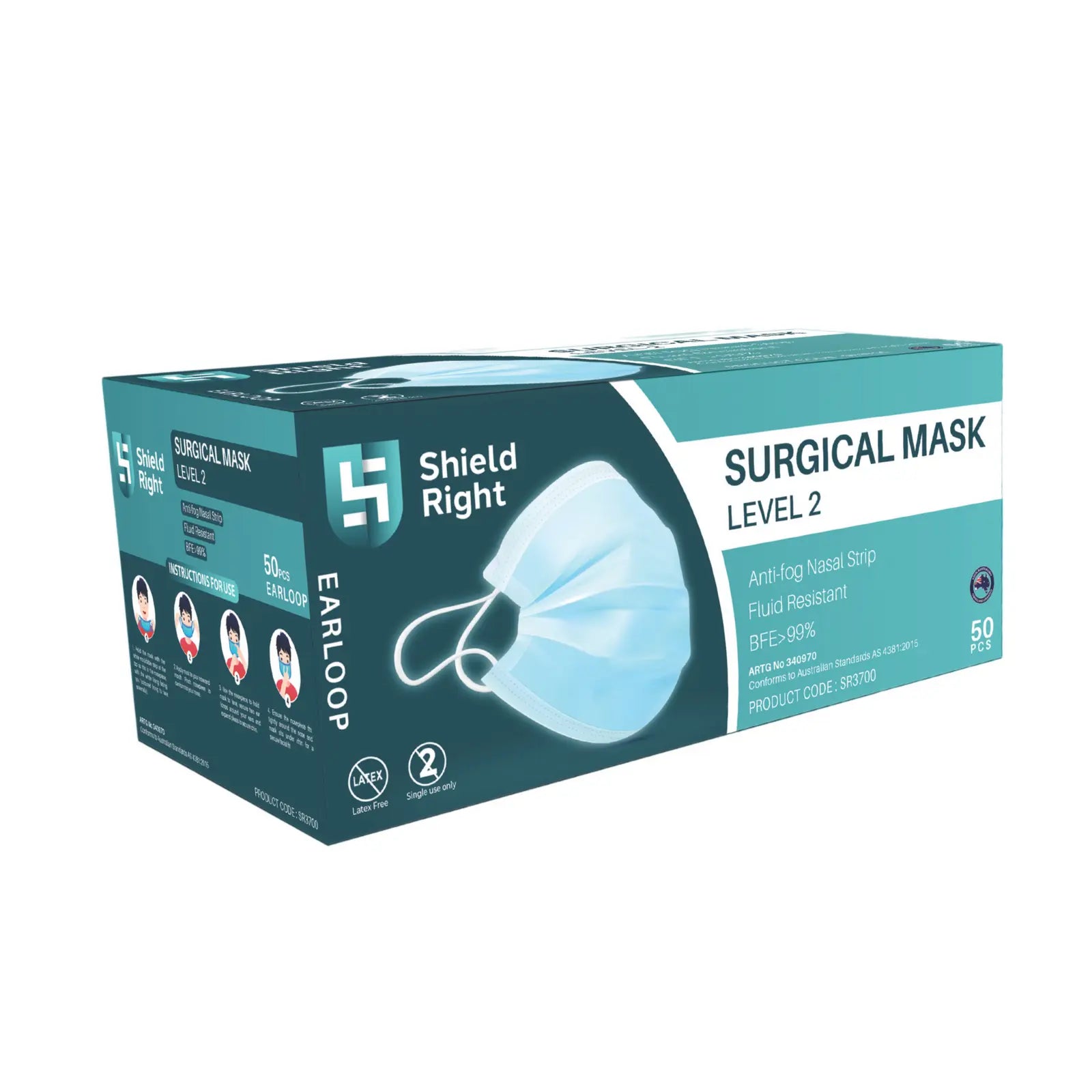 Shield Right Surgical Face Mask Level 2 Earloops - 50 Pack – 1STOP ...